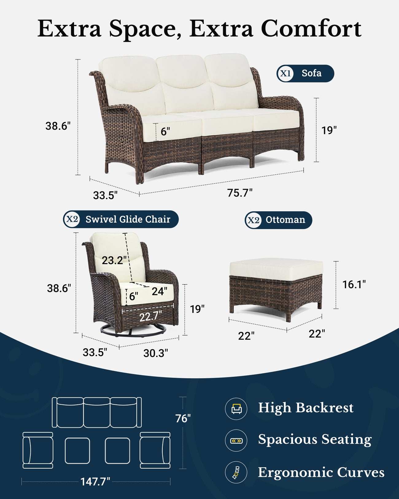 5 Pieces Sofa Set