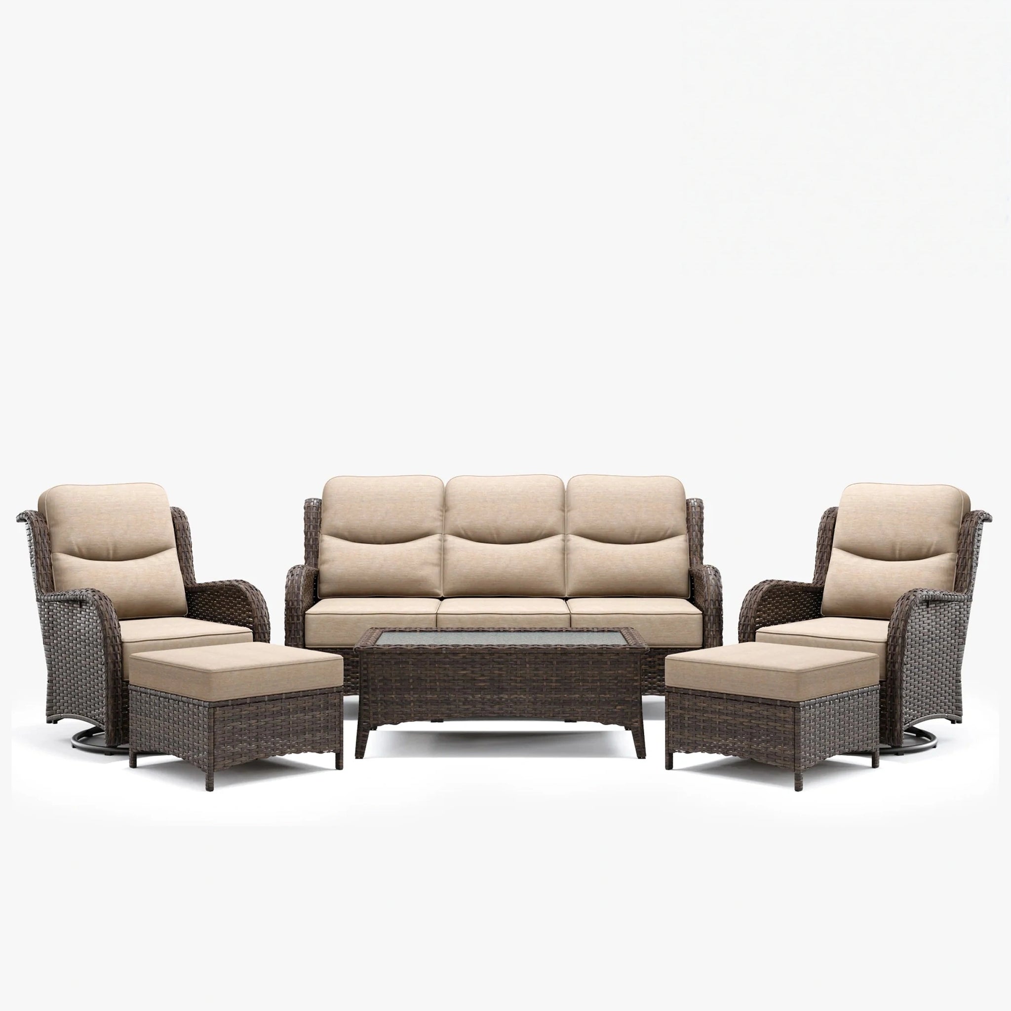 Hawthorne Sand Wicker Furniture Patio Sofa And Swivel Glider Chairs Wi