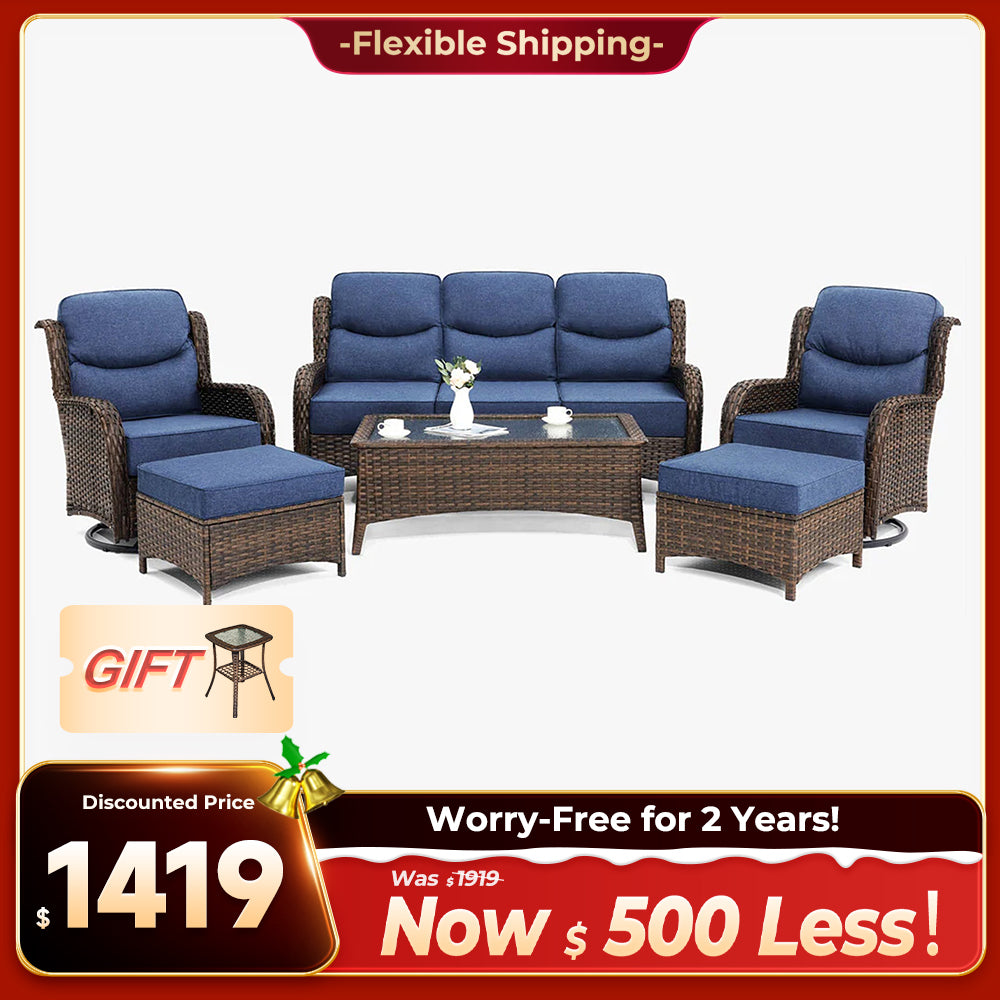 Hawthorne Blue Wicker Furniture Patio Sofa And Swivel Glider Chairs Wi