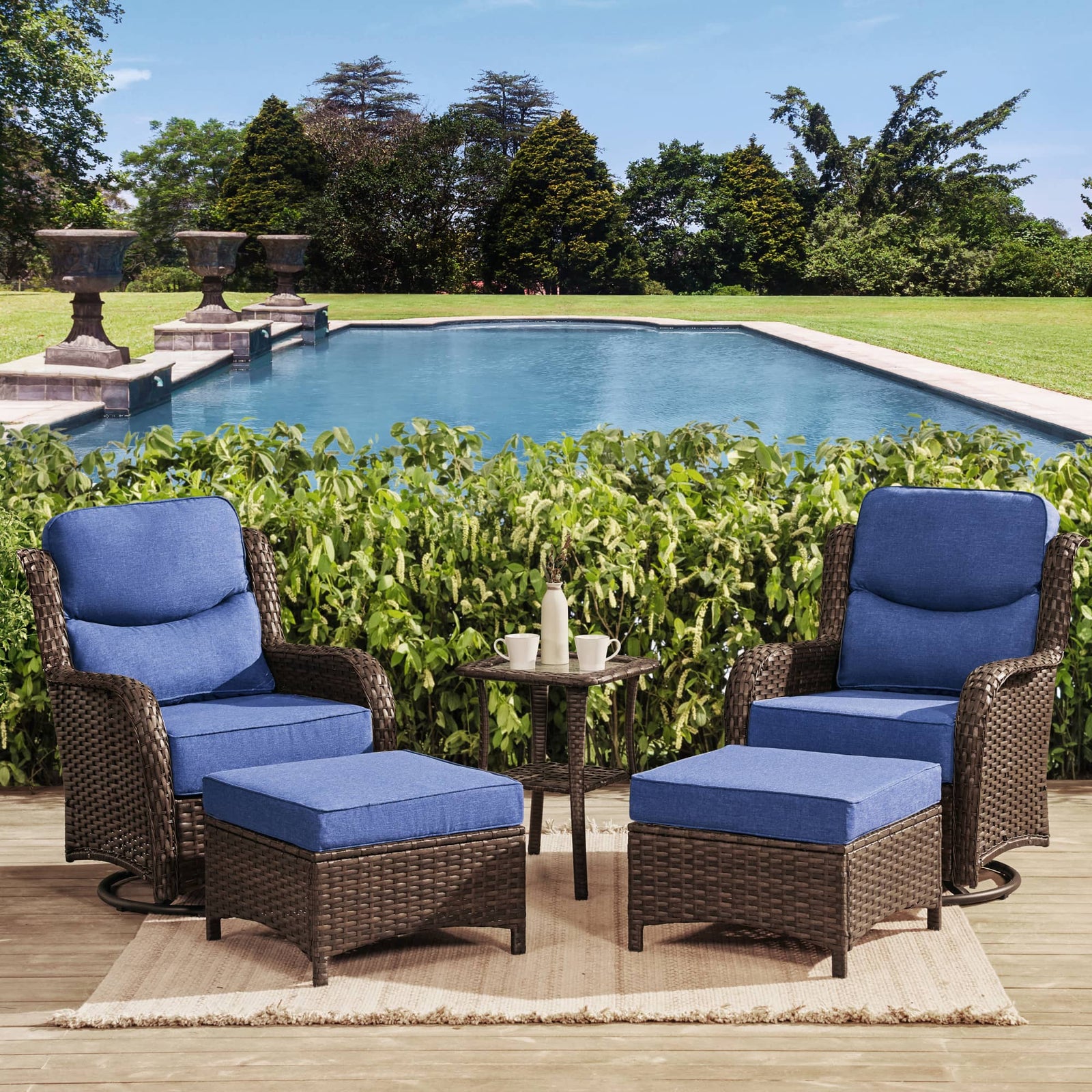 Swivel Glider Sand Conversation Set V2 With Ottomans