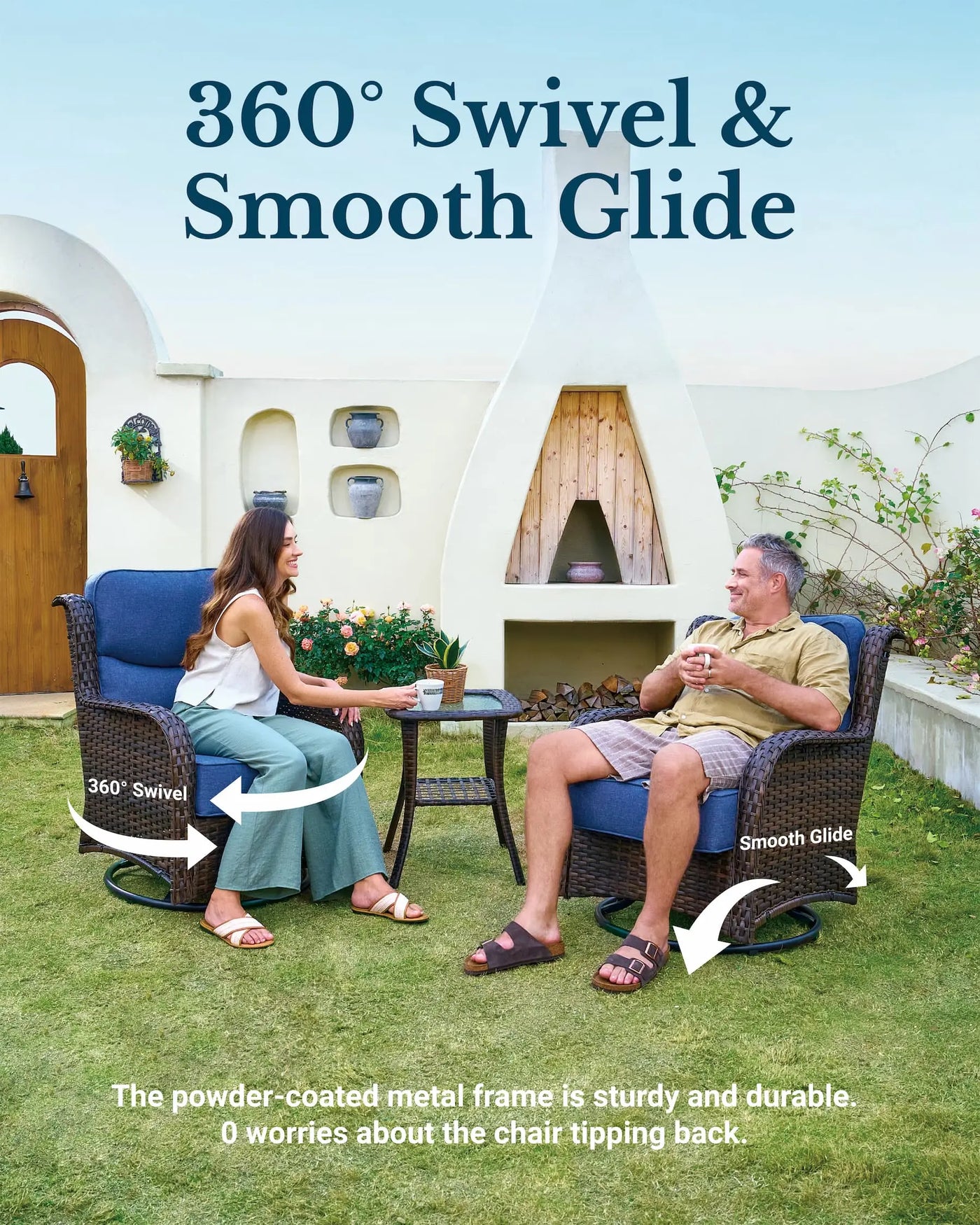 Swivel Glider Blue Chairs Conversation Set V2